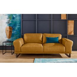 2,5-Sitzer W.Schillig, B:212cm H:78cm T:94cm, gelb, Sofas, "montanaa", mit Metallkufen in Bronze pulverbeschichtet, Breite 212 cm