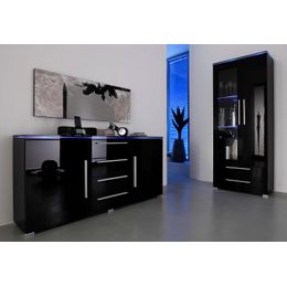 Vitrine H&Ouml;LTKEMEYER, B:70cm H:170cm T:34cm, schwarz, Wohnzimmer, Schr&auml;nke, "Line", H&ouml;he 170 cm