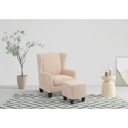 Ohrensessel Home Affaire, B:84cm H:101cm T:84cm, beige, Microfaser PRIMABELLE (100% Polyester);Karo Stoff (60% Polyester/40% Baumwolle);Velvet (100%