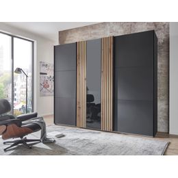 Schwebet&uuml;renschrank wimex, B:250cm H:216cm T:65cm, schwarz, Schr&auml;nke, "Atlanta by fresh to go", mit Akustikpaneel Optik (3D Leisten), Lamelle