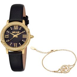 Damen Quarzuhr "Fidenza", gold, JUST cavalli time, Armbanduhren, Armbanduhr, Damenuhr, Kristallsteine, Lederarmband, Geschenkidee