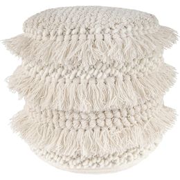 Pouf Kayoom, B:35cm H:35cm T:35cm, beige, Baumwolle, Vlies, Poufs, "Bohist 325 35cm x 35cm, Strukturen mit Fransen und Quasten", handgefertigt,