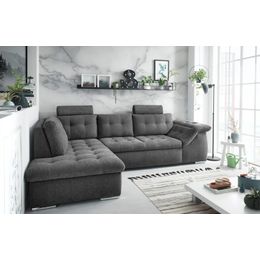 Ecksofa, B:283cm H:101cm T:193cm, grau, ED EXCITING DESIGN, 100% Polyester, Wohnzimmer, Sofas, "Oman L-Form", mit Bettfunktion, Bettkasten,