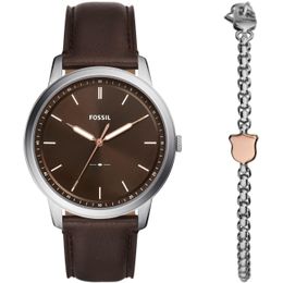 Fossil Herren Quarzuhr "MINIMALIST 3H", braun, Armbanduhren, Armbanduhr, Herrenuhr, ideal auch als Geschenk, Lederarmband