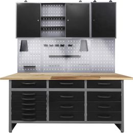 ONDIS24 Werkstatt-Set, B:160cm H:205cm T:60cm, schwarz, Werkb&auml;nke, 160 cm, mit LED