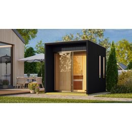 Karibu Saunahaus "Marie small", Bio-Ofen, externe Steuerung, 9 kW, schwarz, Garten, Saunen