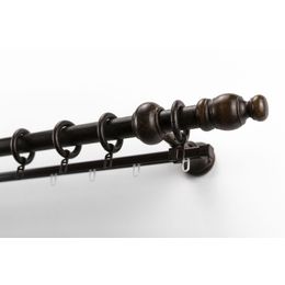 Gardinenstange Garesa, L:380cm &Oslash;:28mm, braun, Holzwerkstoff, Gardinenstangen, "NOVA", Vorhanggarnitur Holz, verl&auml;ngerbar, Wandmont.,mit Ringe/2 Lauf