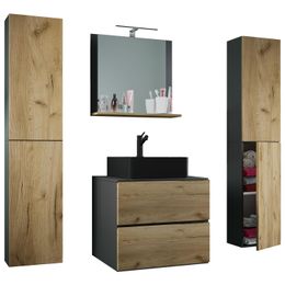 Waschbeckenunterschrank Vcm, B:60cm H:150cm T:52cm, grau, Obermaterial: 100% Holz Wood., Schränke, "Vcm 5-tlg. Waschplatz Waschtisch Badmöbel Set