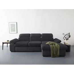 Ecksofa COTTA, B:250cm H:73cm T:165cm, schwarz, 100% Polyester, Wohnzimmer, Sofas, "Lola L-Form mit Kopfteilfunktion & Hocker", wahlweise mit