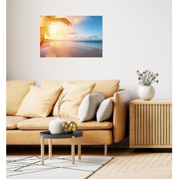 queence Wandsticker "Urlaub", B/H/T: 90cm x 60cm x 0,1cm, Meer Palme Palmen Sonnenuntergang, gelb, Küche, Wandtattoos, Selbstklebend, kinderleichte
