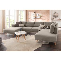Wohnlandschaft Home Affaire, B:355cm H:84cm T:203cm, braun, Filzoptik (100% Polyester);Luxus-Microfaser (100% Polyester);Struktur fein( 100%