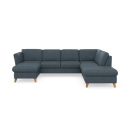 Wohnlandschaft Home Affaire, B:307cm H:86cm T:213cm, blau, 100% Polyester, Sofas, "Trelleborg U-Form", Federkern-Polsterung, wahlweise mit