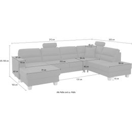 Wohnlandschaft Home Affaire, B:313cm H:85cm, braun, Sofas, "Navan, komfortabel mit viel Platz, U-Form", wahlweise mit Bettfunktion und Kopfstütze
