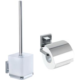 Badaccessoire-Set Wenko, silber, Edelstahl, Badaccessoires-Sets, "Vacuum-Loc Quadro", WC-Garnitur,Toilettenpapierhalter