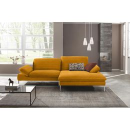 Ecksofa W.Schillig, B:294cm H:87cm T:185cm, gelb, Chenille-Flachgewebe R66 (85% Polyester, 15% Nylon);Longlife Xtra-Leder Z59: Glattleder mit