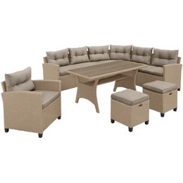 Gartenlounge-Set Konifera, beige, Polyrattan, Sitzm&ouml;bel-Sets, "Keros Premium", Ecklounge, Polyrattan, Stahl, geeignet f&uuml;r 8 Personen, inkl. Auflagen