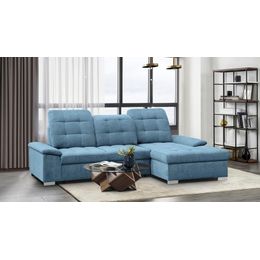 Ecksofa WERK2, B:264cm H:105cm T:170cm, blau, 95% Polyester, 5% Nylon, Wohnzimmer, Sofas, "Carmen, mit Bettfunktion & Bettkasten, optional