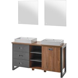 Badm&ouml;bel-Set Home Affaire, B:138cm, gelb, Kastenm&ouml;bel-Sets, "Detroit, Bad im Industrialdesign, inkl. LED, 2-teiliges Badezimmer", Waschtisch und