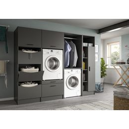 Mehrzweckschrank Welltime, B:50cm H:195cm T:68cm, grau, Holzwerkstoff, K&uuml;che, Schr&auml;nke, "FALAS, H&ouml;he 195cm, 1 T&uuml;r, 1 Kleiderstange, 5 offene F&auml;cher",