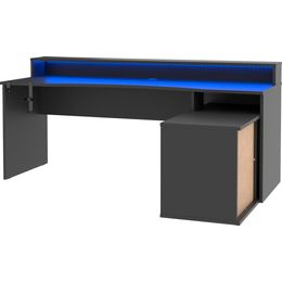 Gamingtisch FORTE, B:200cm H:91,1cm T:125,4cm, schwarz, Tische, "Tezaur", Eckschreibtisch mit RGB-Beleuchtung, Tower rechts/links montierbar