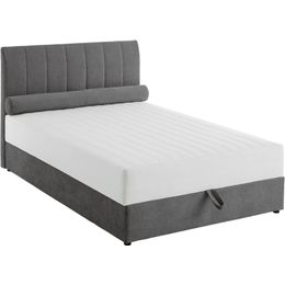 Boxbett, L:211cm, grau, ATLANTIC HOME COLLECTION, 100% PES, Komplettbetten, "ALISIA", mit Taschenfederkern, Bettkasten und Kissenrolle im