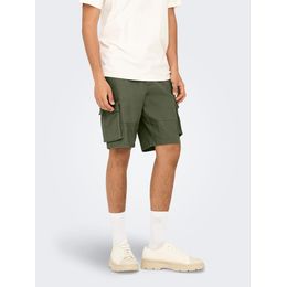 Only & Sons ONLY & SONS Herren Cargoshorts "ONSCAM STAGE CARGO SHORTS 6689 LIFE NOOS", gr&uuml;n, Gr. S, unifarben, Jeans, Obermaterial: 98% Baumwolle, 2% Elasthan,