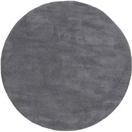 Teppich CarpetFine, H:20mm &Oslash;:150cm, grau, Mikropolyester, Wohnzimmer, Teppiche, "Silky", Shaggy, Langflor, uni, besonders weich, handarbeit