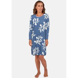 Tom Tailor Damen Nachthemd "Positivism", Gr. 36, blau, Single Jersey, Obermaterial: 95% Viskose, 5% Elasthan, bedruckt, Kleider, mit Print, Langarm,