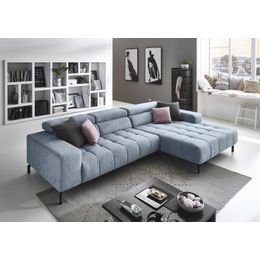 Ecksofa DIE PLANBAR, B:321cm H:74cm T:190cm, blau, 100% Polyester, Wohnzimmer, Sofas, "MP-IN18022 L-Form", mit Kopfteilverstellung & Zierkissen,
