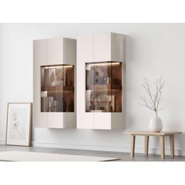Hängevitrine Places of Style, B:62cm H:125cm T:30cm, beige, Glas, MDF, Spanplatte, Wohnzimmer, Schränke, "Sky45", Mit Beleuchtung, lackiert mit