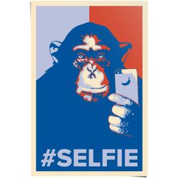 Poster Reinders, B:61cm H:91,5cm, blau, Papier, Bilder, "Selfie Affe"