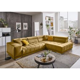 Ecksofa DIE PLANBAR, B:323cm H:73cm T:222cm, gelb, Wohnzimmer, Sofas, "MP-IN15053 L-Form breiter Schenkel", wahlweise mit Kopfteilverstellung und