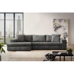 Ecksofa Home Affaire, B:325cm H:72cm T:167cm, grau, Wohnzimmer, Sofas, "SLEETLAND XXL in Samtvelours oder Vintage-Leder-Optik, L-Form", besonders