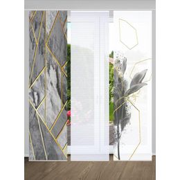 Schiebegardine HOME IN GREEN, B:60cm H:245cm, grau, Polyester, Wohnzimmer, Gardinen, "SIGNUM", SET DIGITALDRUCK,BAMBUSOPTIK RECYCELT