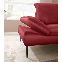 Ecksofa W.Schillig, B:294cm H:87cm T:185cm, rot, Chenille-Flachgewebe R66 (85% Polyester, 15% Nylon);Longlife Xtra-Leder Z59: Glattleder mit
