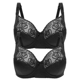 Felina Damen Bügel-BH "2er Pack Bügel BH Serenada", Gr. 100, schwarz, Stoff, Obermaterial: 67% Polyamid PA. 23% Elasthan EL. 10% Polyester PES., BHs