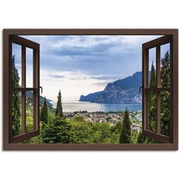 Wandbild Artland, B:130cm H:90cm, gr&uuml;n, Wohnzimmer, Bilder, "Gardasee durchs braune Fenster", als Alubild, Outdoorbild, Leinwandbild, Poster in