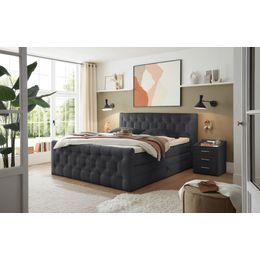 Boxspringbett, B:180cm L:225cm, schwarz, ED EXCITING DESIGN, 100% Polyester, Komplettbetten, ""Cashfield", OTTOs Choice Topseller inkl. zwei