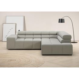 Ecksofa Inosign, B:249cm H:70cm T:215cm, grau, 95% Polyester, 5% Nylon, Wohnzimmer, Sofas, "Ancona, incl. Kopfteilverstellung + 3 Zierkissen, L-Form,