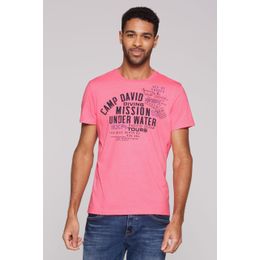 CAMP DAVID Herren Rundhalsshirtpink, Gr. M, bedruckt, Material: 50% Baumwolle, 50% Polyester, Shirts, mit Baumwolle