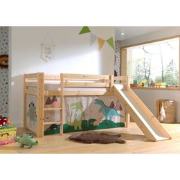 Spielbett Vipack, B:218cm H:114cm L:210cm, beige, Kinderzimmer, Betten, "Pino, Kiefer massiv, mit Rolllattenrost u. Textil-Set, Made in Europe",