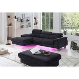 Ecksofa COTTA, B:244cm H:72cm T:166cm, grau, Microfaser PRIMABELLE (100% Polyester);Kunstleder SOFTLUX(100%Polyurethan);Feinstruktur (100%