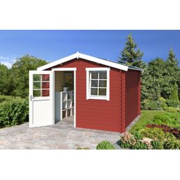 Gartenhaus Lasita Maja, rot, Holzwerkstoff, Gartenh&auml;user, "Nina 230", Blochbohlenhaus 28mm, Fundamentmass 2750x2300, Schwedenrot