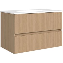 Waschtisch Welltime, B:80cm H:54cm T:47cm, braun, Badezimmer, Waschtische, "EIXO, 2 Metall-Vollausz&uuml;ge mit Softclose, Mineralguss-Auflagebecken"