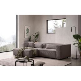 Ecksofa "PIARA mit Kedernaht, Cord, Leinenoptik o. Strukturstoff, Couch, L-Form", taupe, B:267cm H:66cm T:167cm, 100% Polyester, LeGer Home by Lena Gercke, Sofas, Ecksofa, wahlweise Ottomane rechts/links, schwarze F&uuml;&szlig;e, bequemer Sitzkomfort