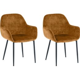 Armlehnstuhl Sit, B:60cm H:84cm T:57,5cm, gelb, Metall, Polyester, Esszimmer, St&uuml;hle, glamour&ouml;ser Bezug in Samtoptik