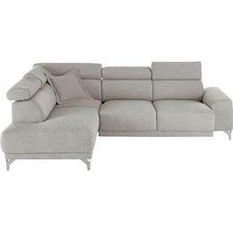 Ecksofa 3C CANDY, B:249cm H:79cm T:209cm, silber, 100% Leder, Wohnzimmer, Sofas, "Greve Sofa immer mit manuelle Kopfteilverstellungen, modern,