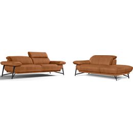 Egoitaliano Damen Sofa "Anais, Design mit hohem Sitzkomfort, Fußfarbe schattengrau", Luxus-Microfaser Lederoptik, Ottomane Armlehne links, braun,
