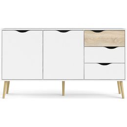 Sideboard Andas, B:147,2cm H:81,7cm T:39,1cm, wei&szlig;, Spanplatte, Wohnzimmer, Sideboards, "Oslo Aufbewahrung, Schubladenschrank", Kommode mit 2 T&uuml;ren,