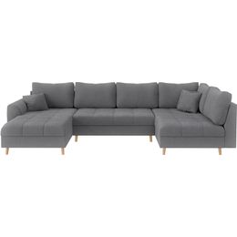 Wohnlandschaft Home Affaire, B:310cm H:81cm T:161cm, grau, 100% Polyester, Sofas, "CHARRE U-Form mit Ottomane, Ma&szlig;e B/T/H: 310/161/81 cm", feine